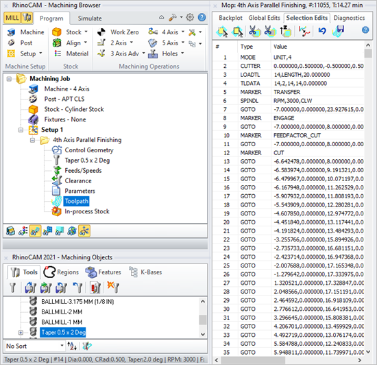 MILL Module > Editing Machining Operations > Toolpath Editor > Selection Edits